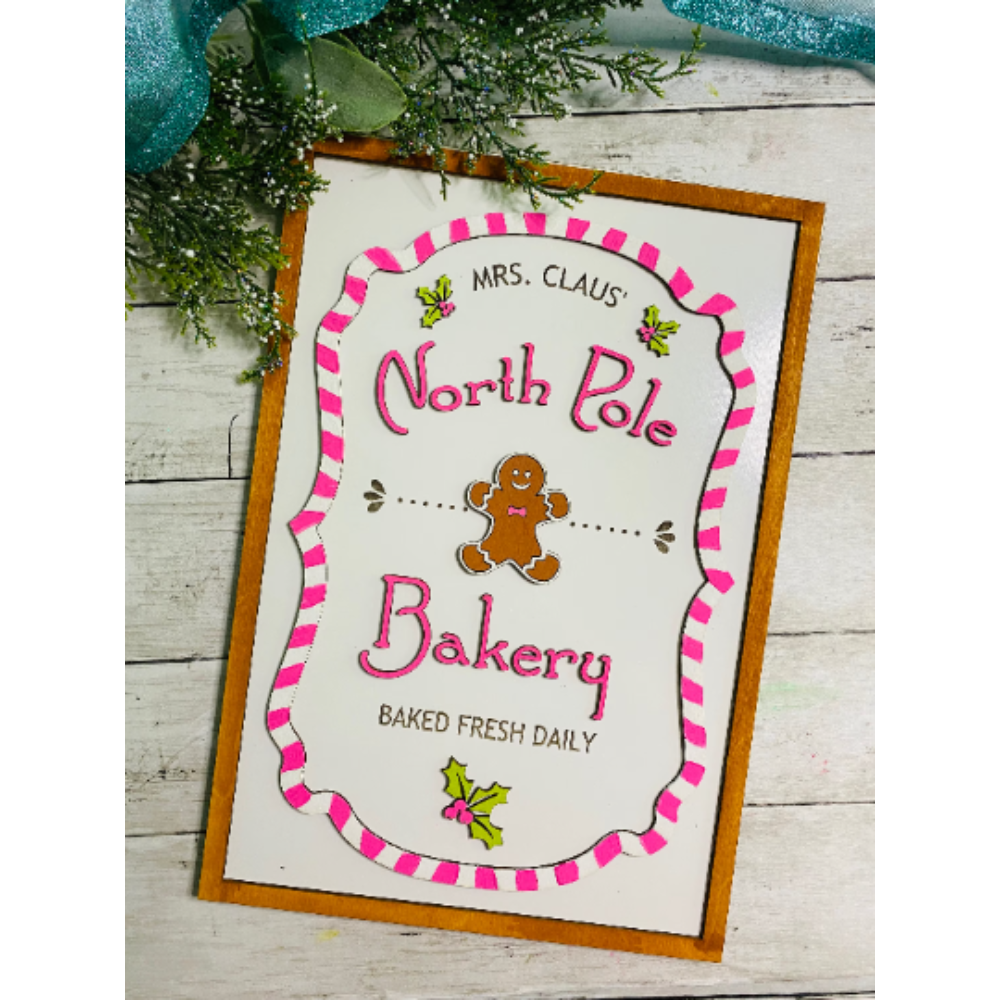 North Pole Bakery Gingerbread Man Christmas Sign Svg Glowforge Digital